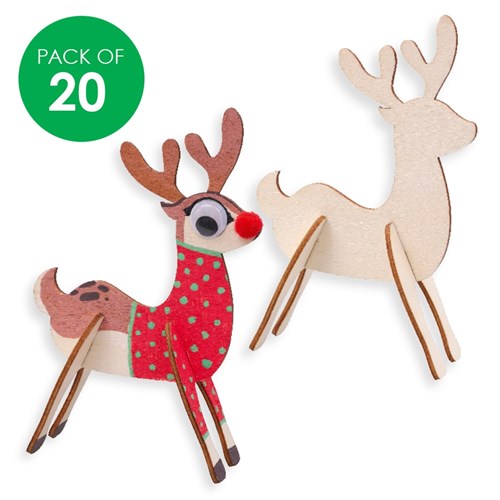 3D Wooden Reindeer - Pack of 20 | Wood Craft | CleverPatch - Art ...